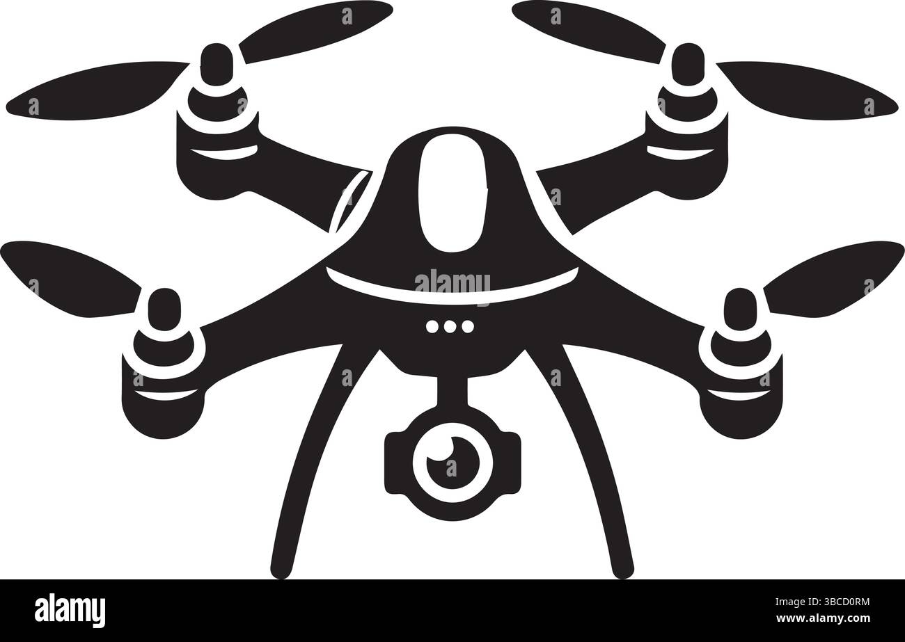 Sleek Black and White Quadcopter Drone Illustration with Camera for ...