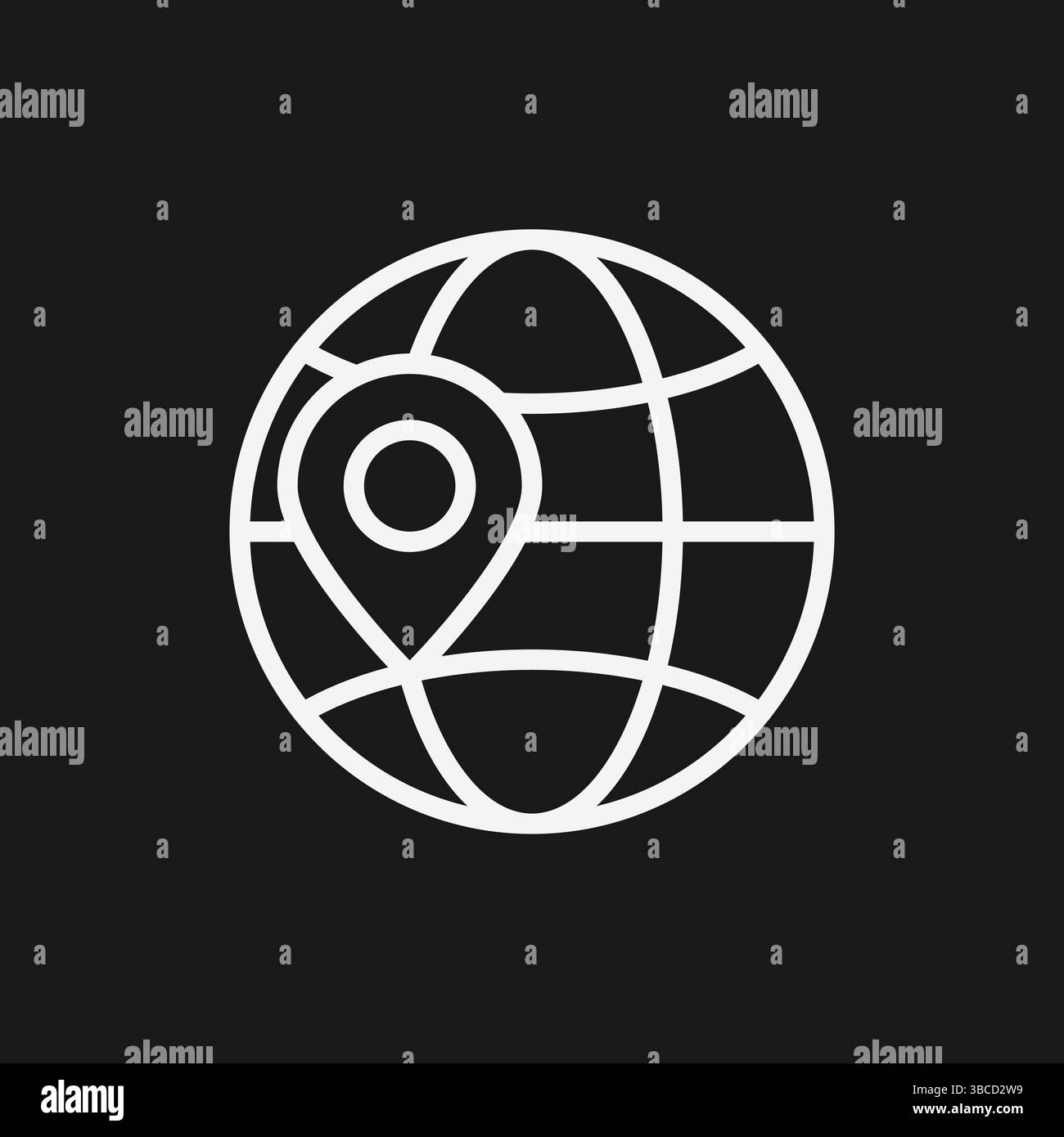 Globe with Location Pin Icon Vector Simple Outline Illustration of ...
