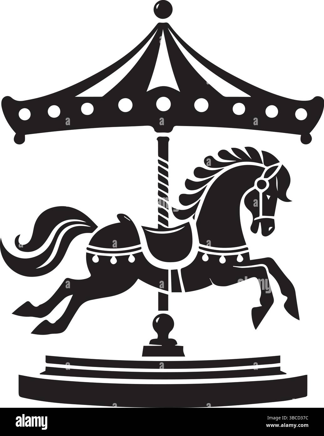 Elegant Black Silhouette of Carousel Horse with Canopy for Amusement ...