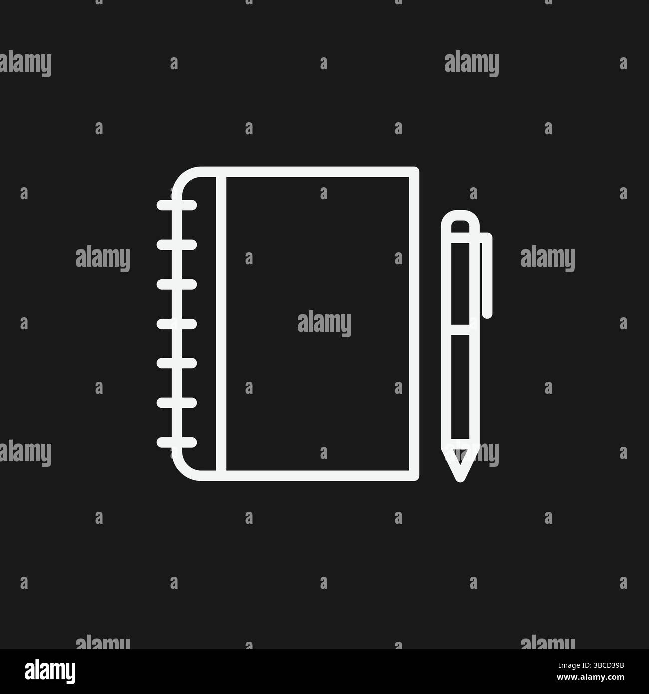 Notepad with Pen Icon Vector Simple Outline Illustration of Writing Pad ...