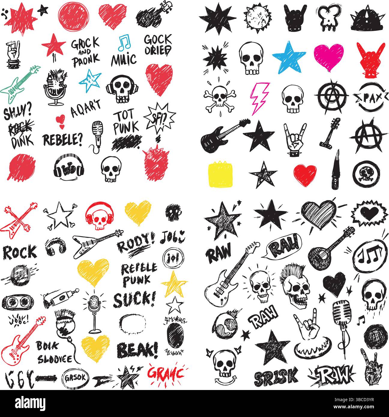 Rock Punk Grunge Sticker Collection Vector Design Pack Stock Vector ...