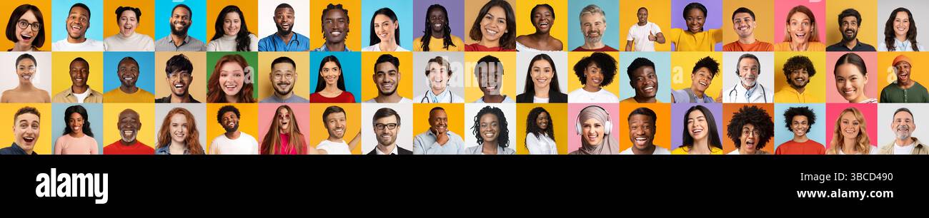 Celebrating diversity with a vibrant collage of multiracial faces Stock ...