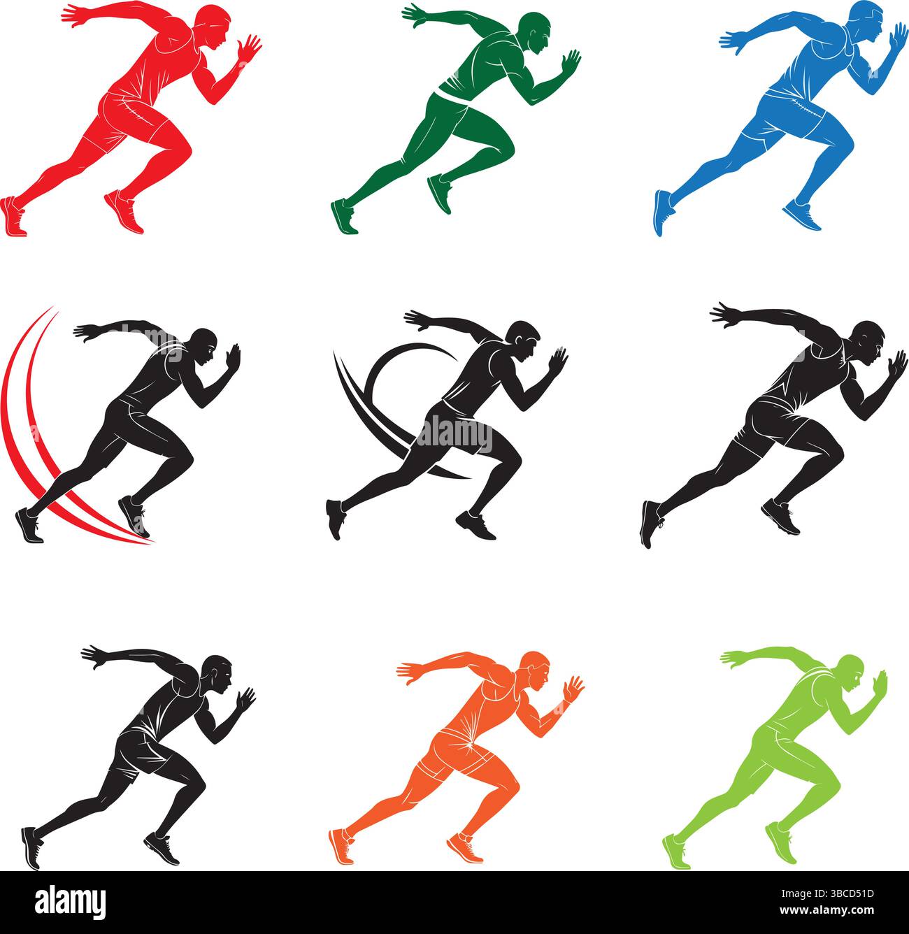 Running Sprint Logo Collection - Dynamic Athlete Silhouette Icons with ...