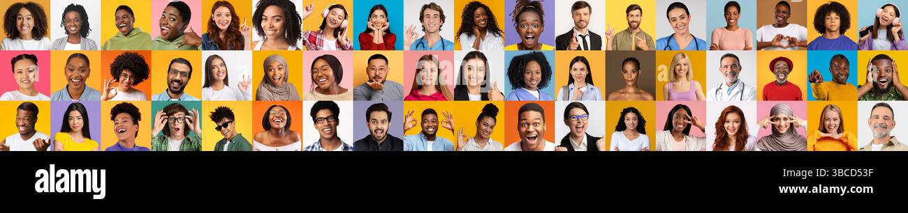 Vibrant collage celebrating multiracial friendship and joy Stock Photo ...