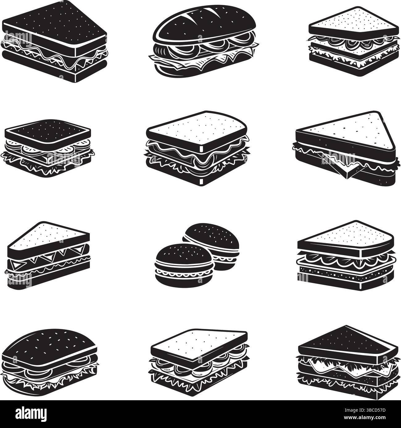 Sandwich Outline & Silhouette Graphics - Food Icon Set Stock Vector ...