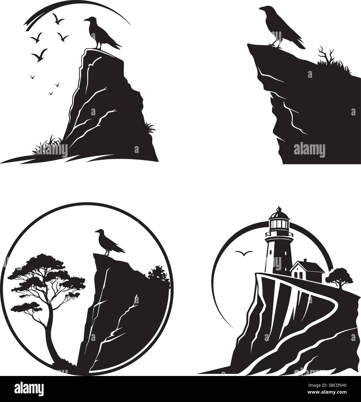 Cliffside silhouette set hi-res stock photography and images - Alamy