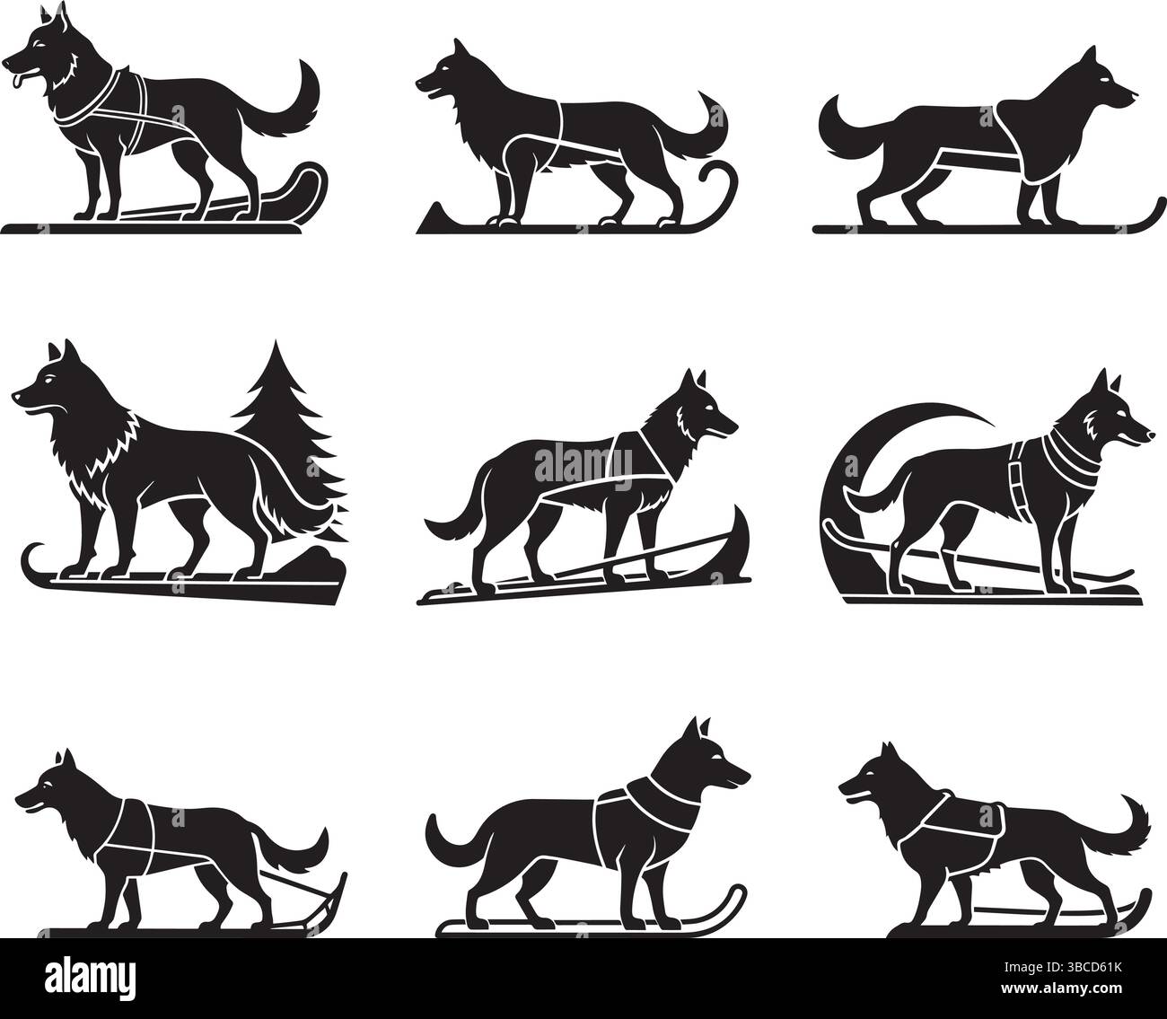 Black sled dog silhouette hi-res stock photography and images - Alamy
