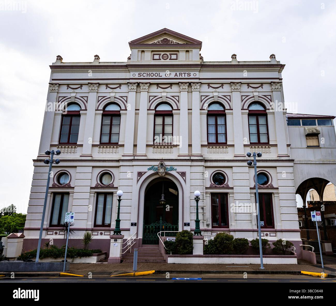 Facade of the School of Arts, built in 1887 in classical revival ...
