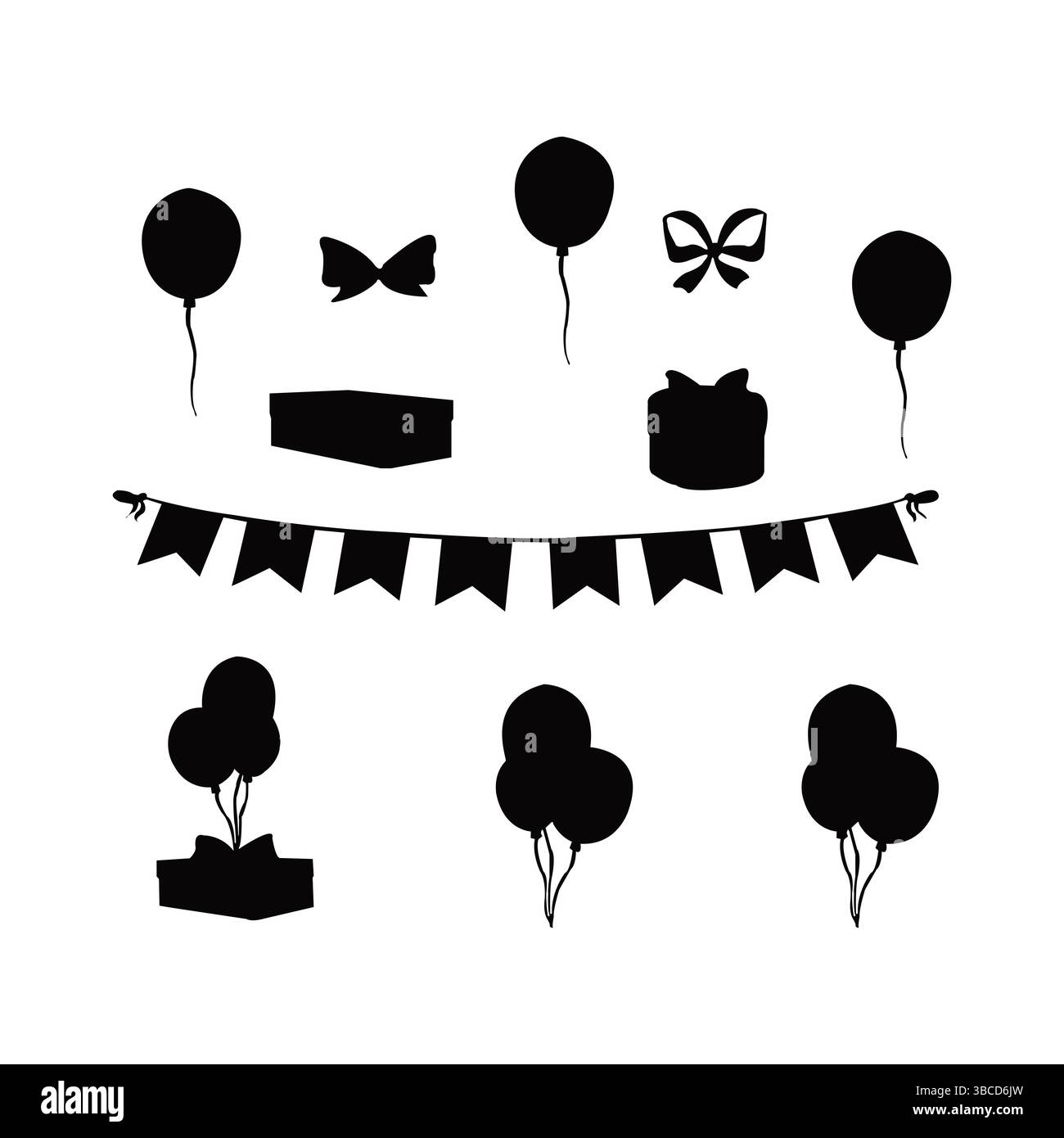 Birthday party icon set vector with cake, balloons, fireworks, gifts ...
