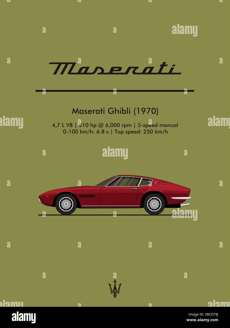 Vector side view of a red Maserati Ghibli classic. Flat digital ...