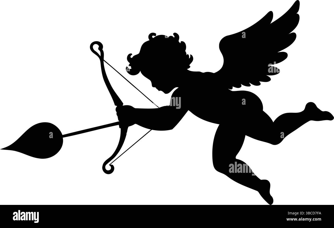 Silhouette of Cupid with Bow and Arrow Representing Love Romance ...