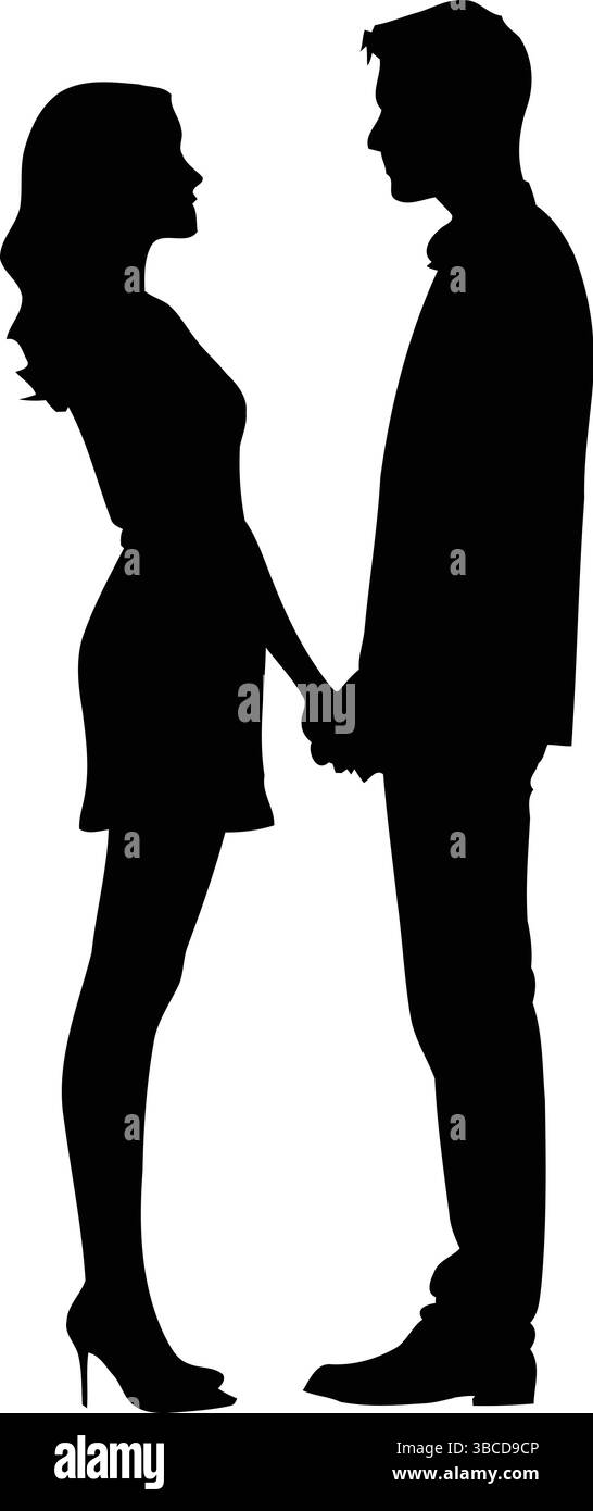 Vector Silhouette of Young Couple Holding Hands in Romantic Pose ...