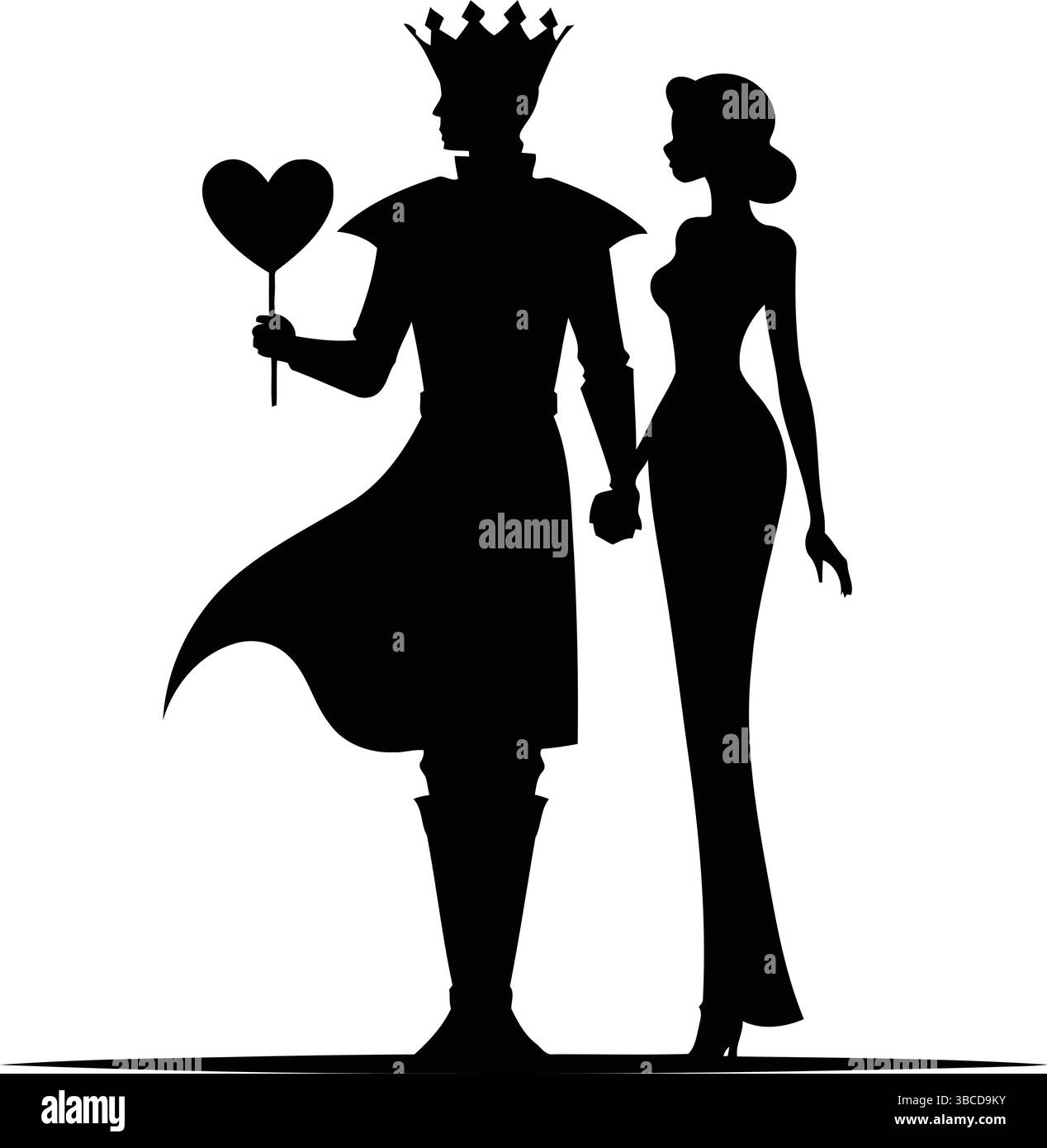 Vector Silhouette of King and Queen in Love with Regal Crowns and Robes ...