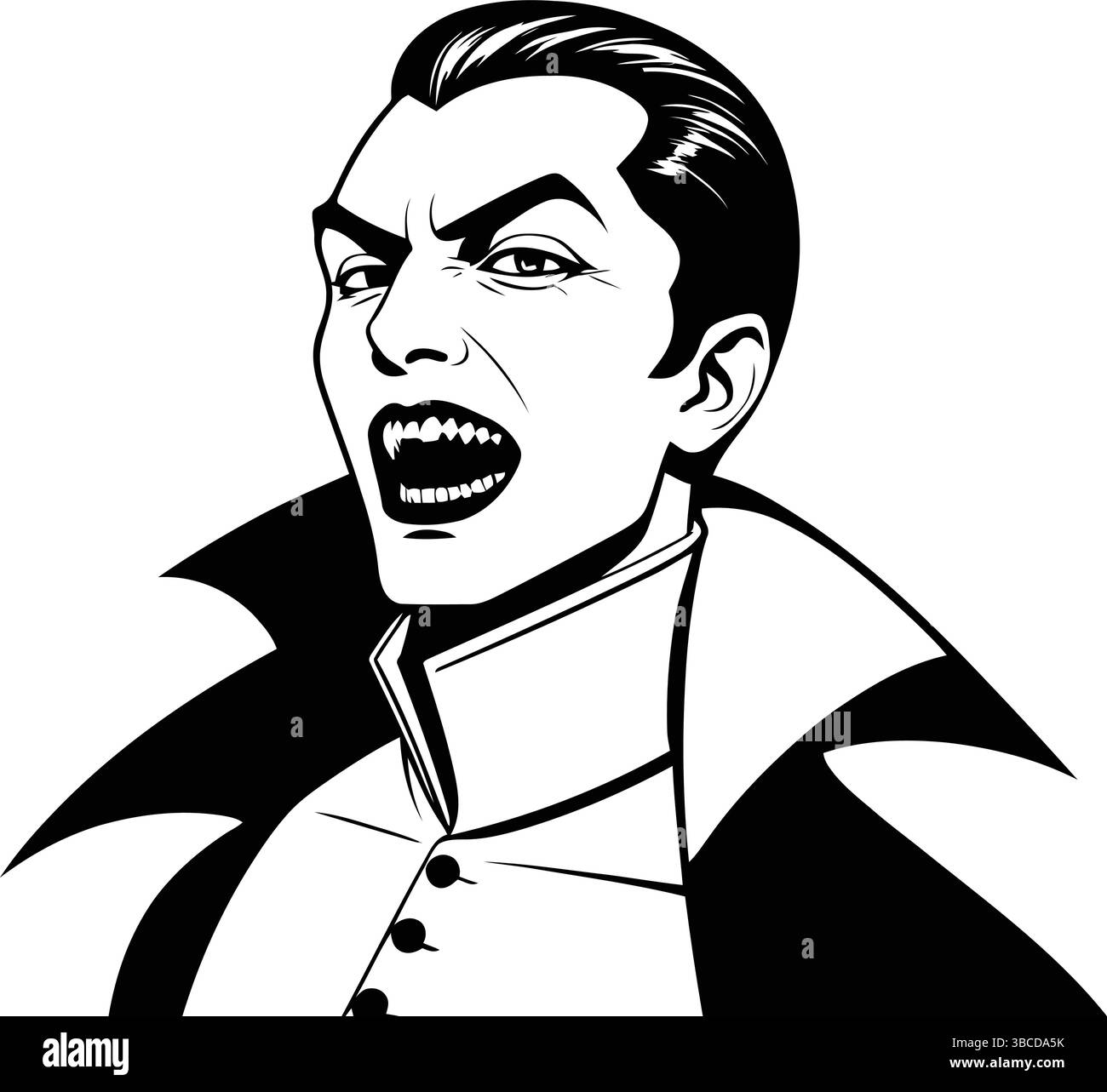Silhouette of Classic Vampire Portrait with Sharp Fangs and Elegant ...