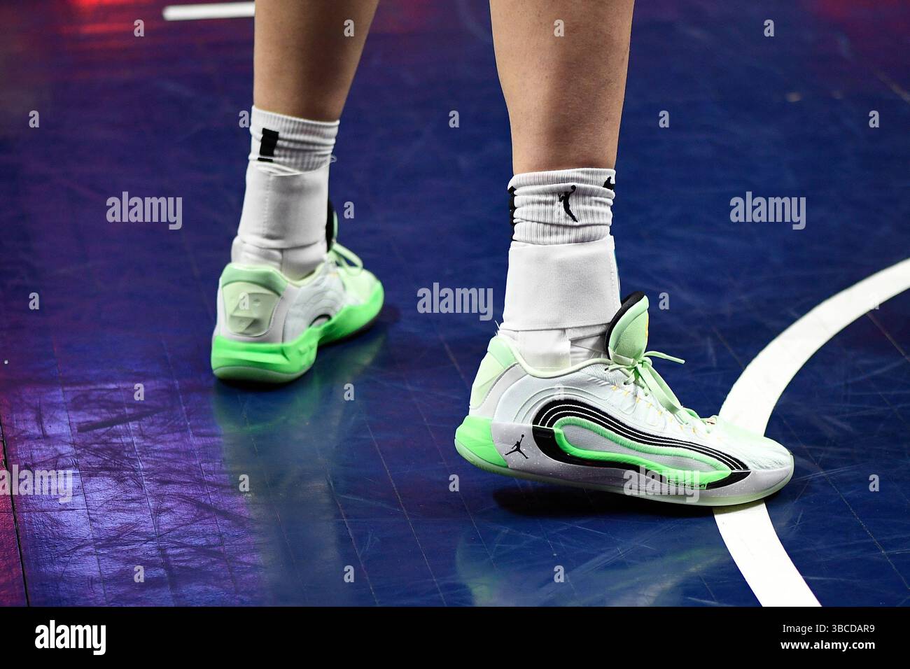 UNCASVILLE, CT - MAY 18: A detail view of a Jordan Brand shoe worn by ...