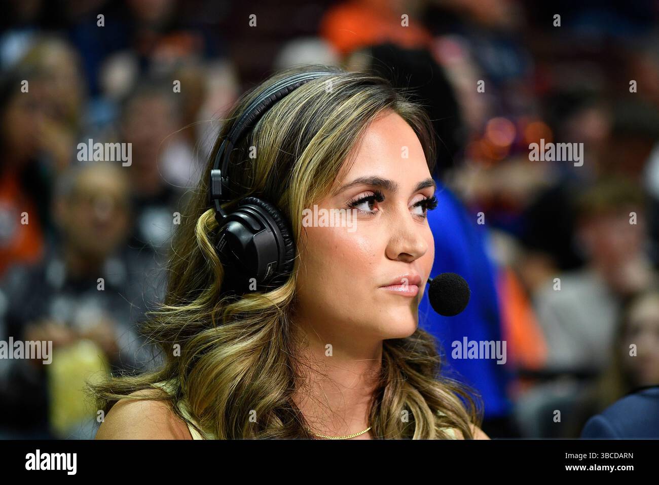 UNCASVILLE, CT - MAY 18: Broadcaster Edona Thaqi looks on before a WNBA ...
