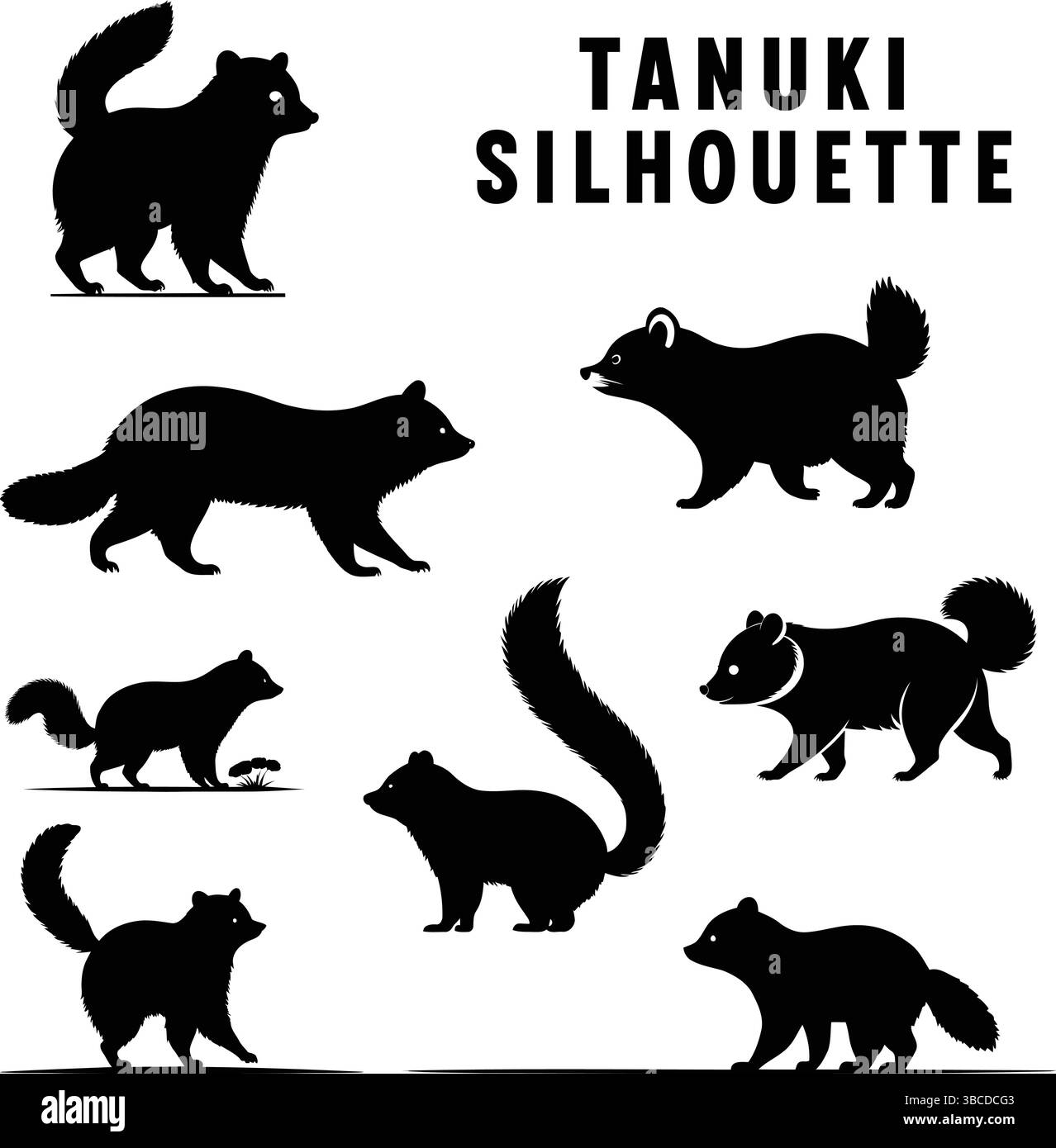 Collection of Tanuki Silhouettes in Standing, Sitting, and Walking ...