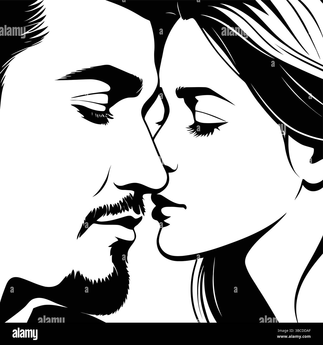 Silhouette Close-Up of Lovers Facing Each Other with Foreheads Touching ...