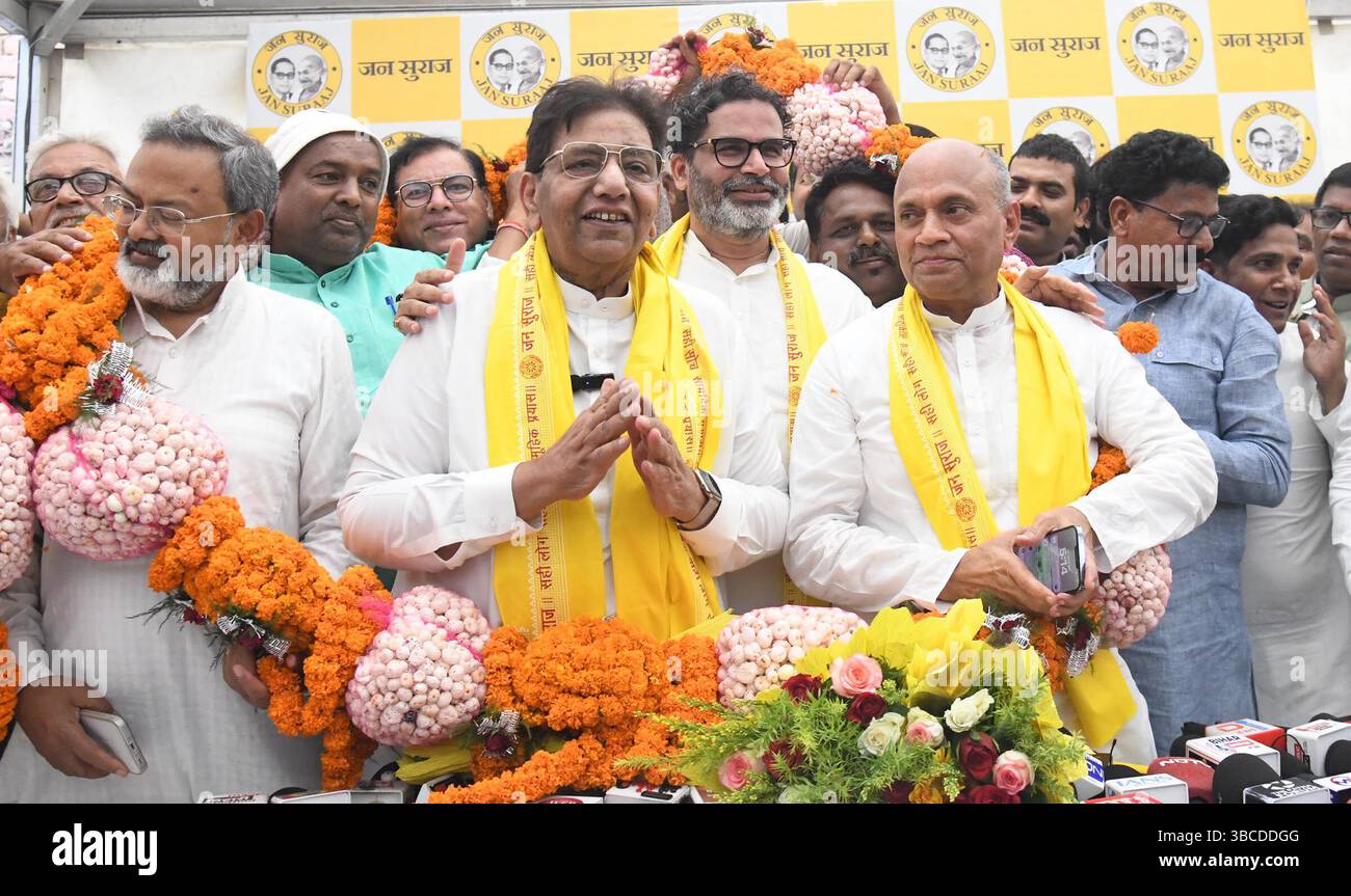Patna, India. 19th May, 2025. PATNA, INDIA - MAY 19: Jan Suraaj chief Prashant Kishor with ...