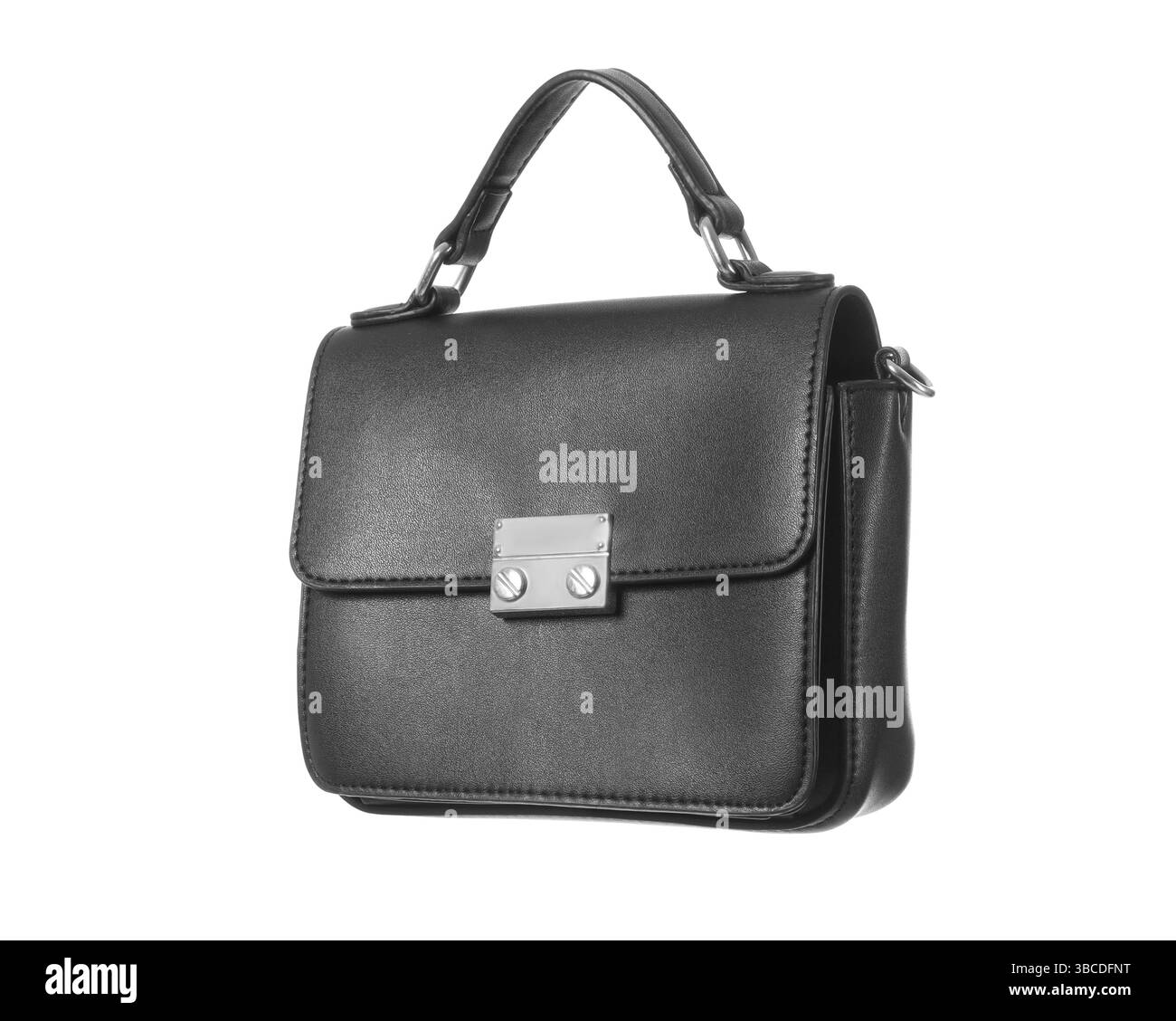 Flying black leather handbag isolated on white background Stock Photo - Alamy