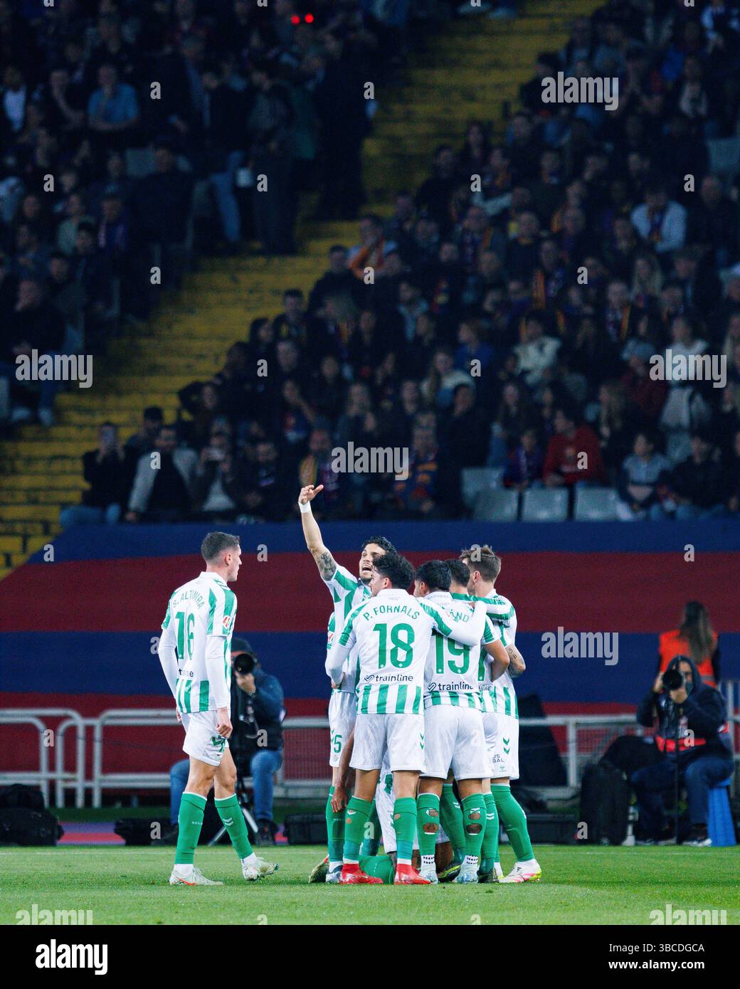 Barcelona, Spain. 5th April, 2025. Betis players celebrate a goal ...