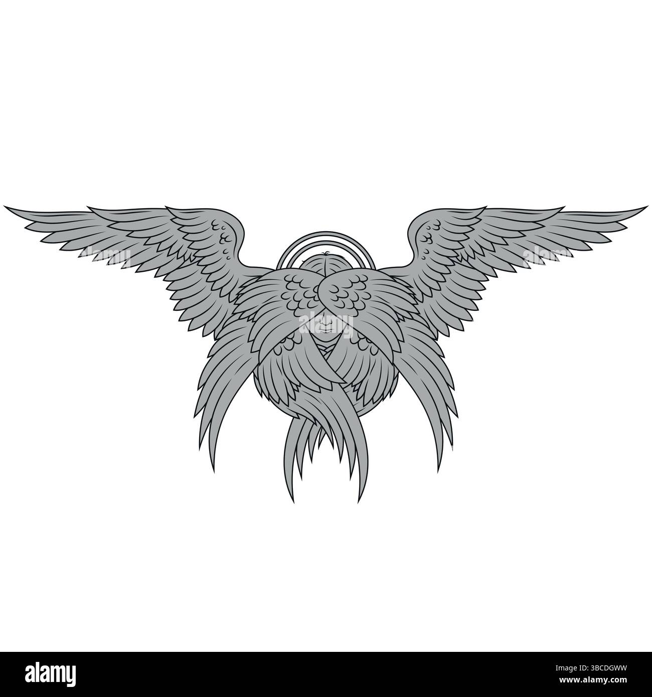 Seraph with six wings, angelic face of the Catholic religion, archangel ...
