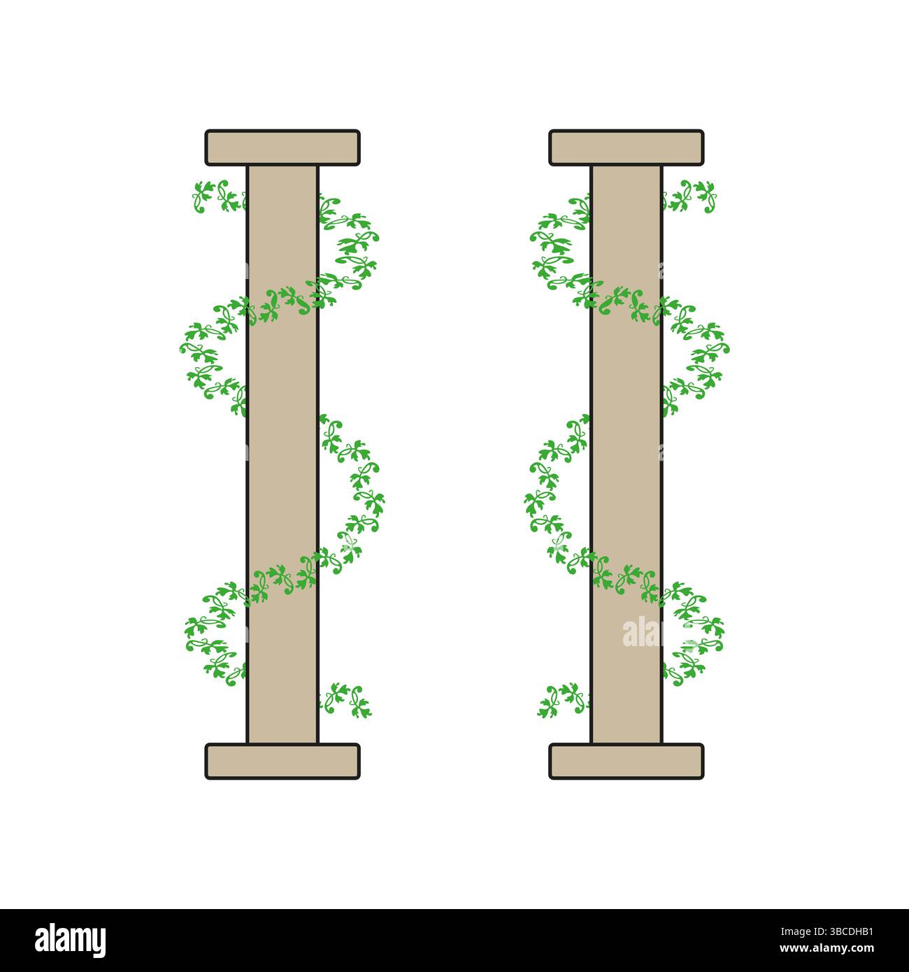 Stone pillar structure. Climbing vine detail. Vertical green plant ...