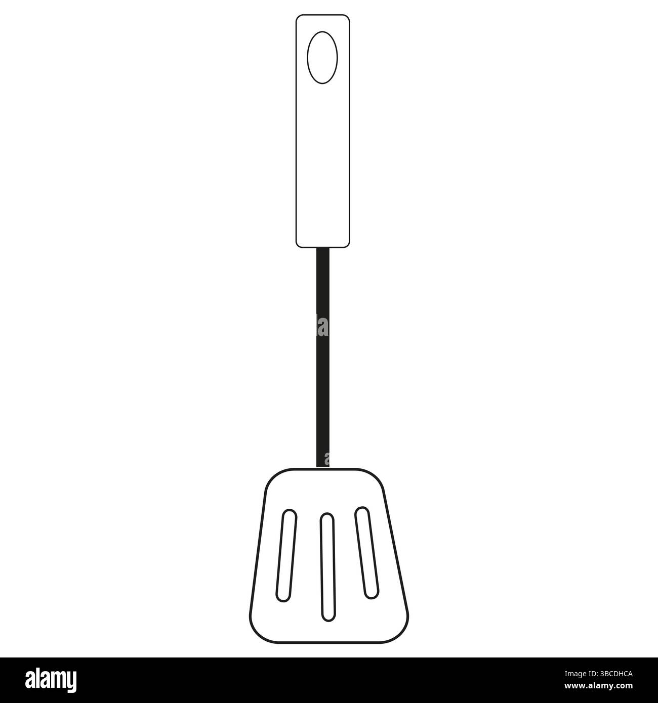 Black handled spatula. Simple tool shape. Flat bottom tip. Cooking ...