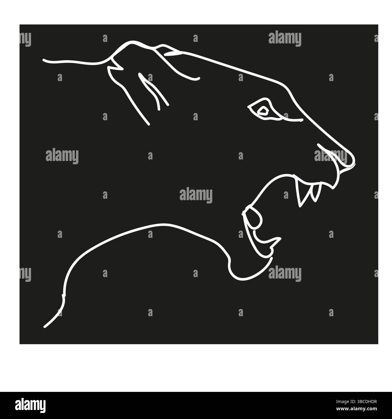 Panther line drawing. Minimal style sketch. White on black. Open mouth ...