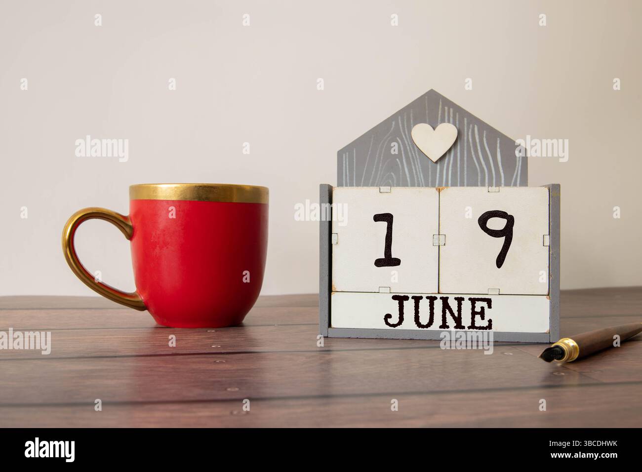June 19- from wooden blocks with letters, important date concept, white background random ...