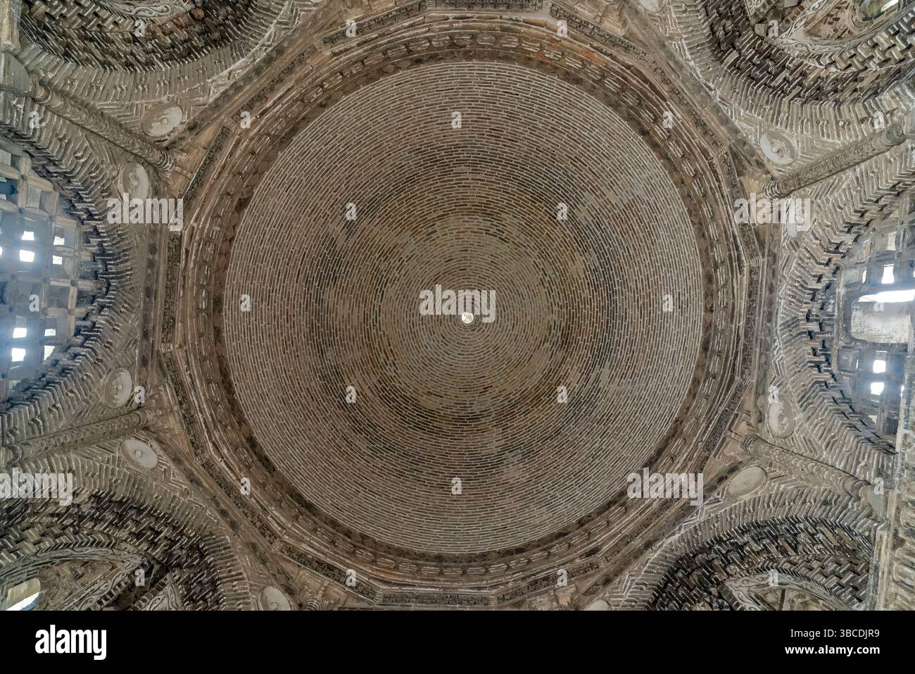 The brick dome ceiling of Ismail Samani Mausoleum in Bukhara displays ...