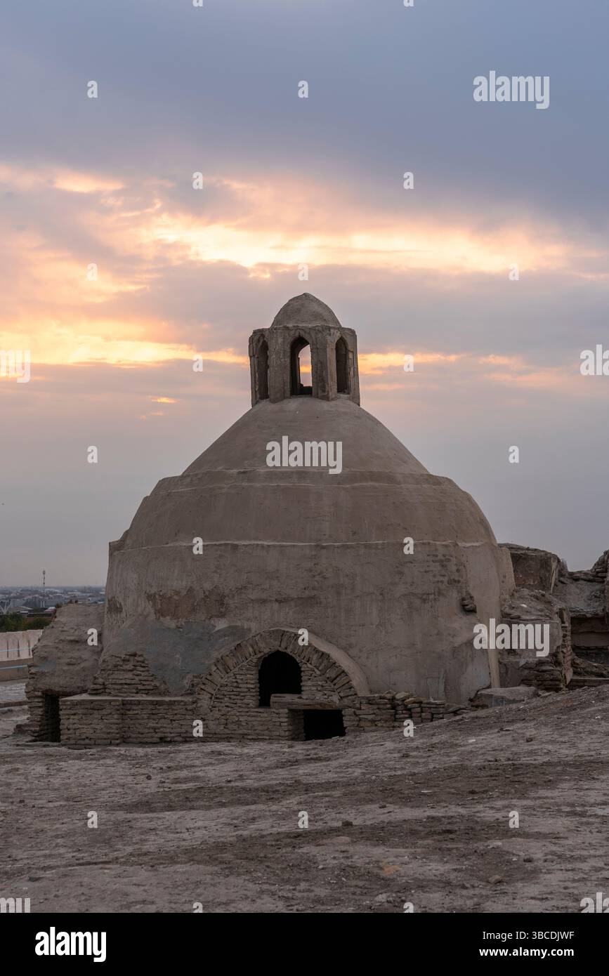 The ancient mosque dome at Ark Fortress in Bukhara, Uzbekistan, rises ...