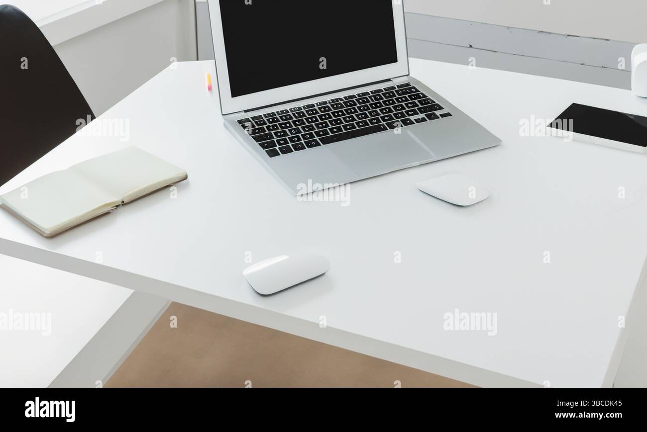 Clean and organized office desk in top view with space for text Stock ...