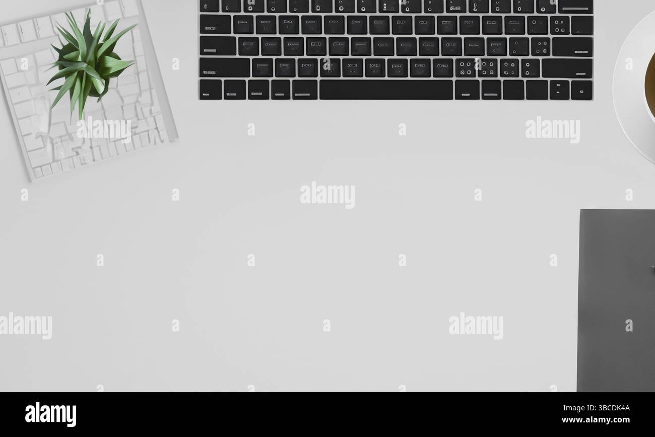 Clean and organized office desk in top view with space for text Stock ...