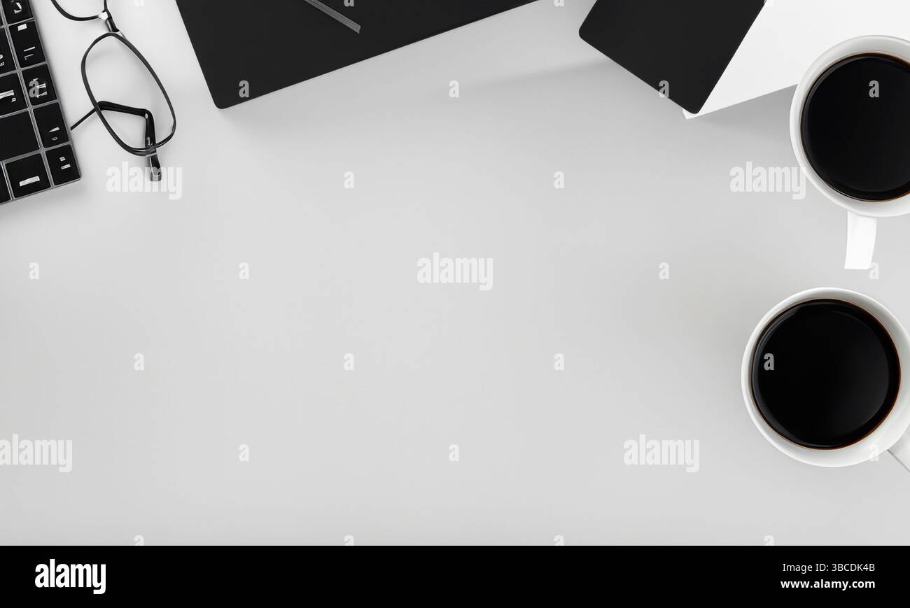 Clean and organized office desk in top view with space for text Stock ...