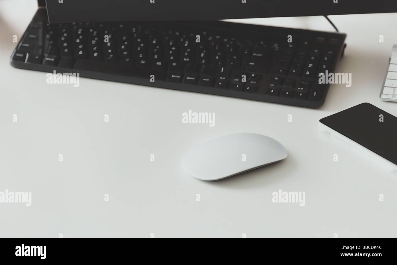 Clean and organized office desk in top view with space for text Stock ...