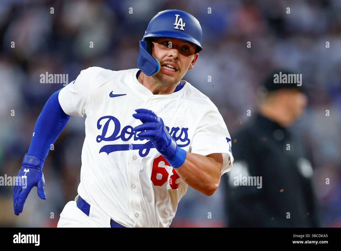 Dalton Rushing #68 of the Los Angeles Dodgers runs the bases during his ...