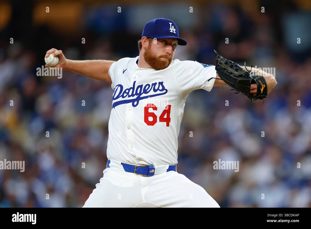 Matt Sauer #64 of the Los Angeles Dodgers throws a pitch during a game ...
