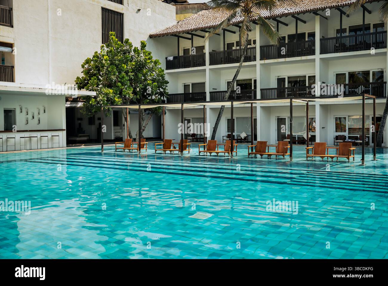 Negombo, Sri Lanka - February 23, 2025: The swimming pool and resort ...