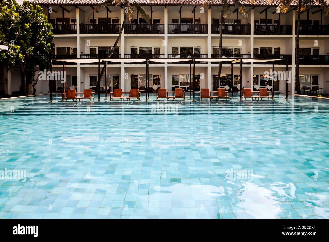 Negombo, Sri Lanka - February 23, 2025: The swimming pool and resort ...