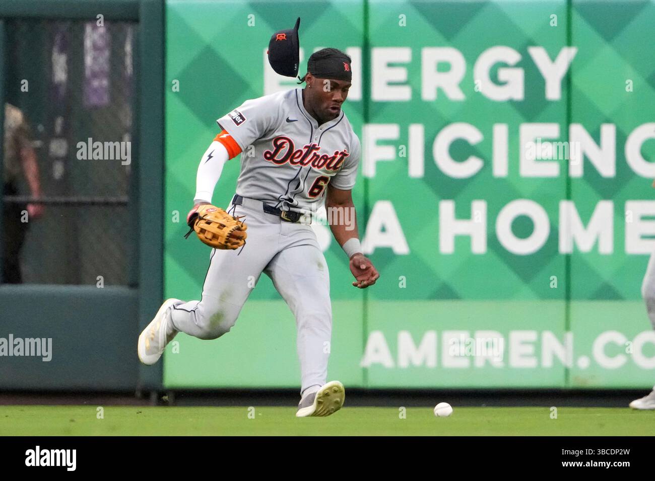 Detroit Tigers left fielder Akil Baddoo chases down a double by St. Louis Cardinals' Victor ...