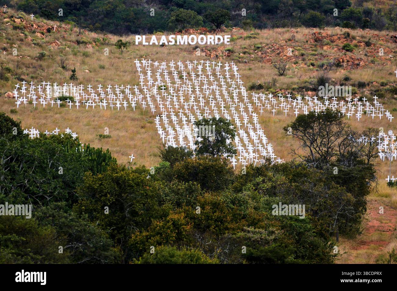 A view of crosses planted at the White Cross Monument, each one marking ...