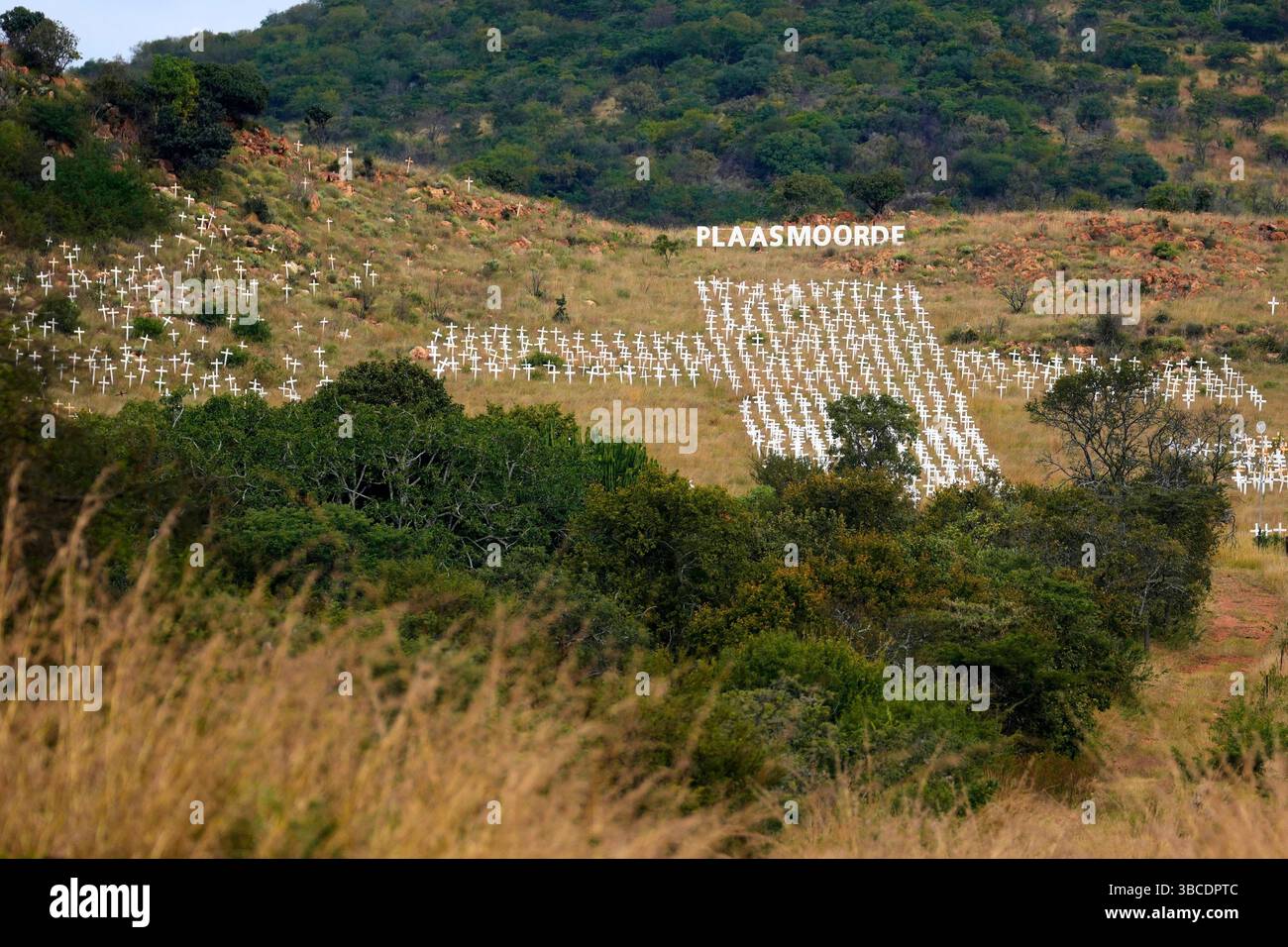 A view of crosses planted at the White Cross Monument, each one marking ...