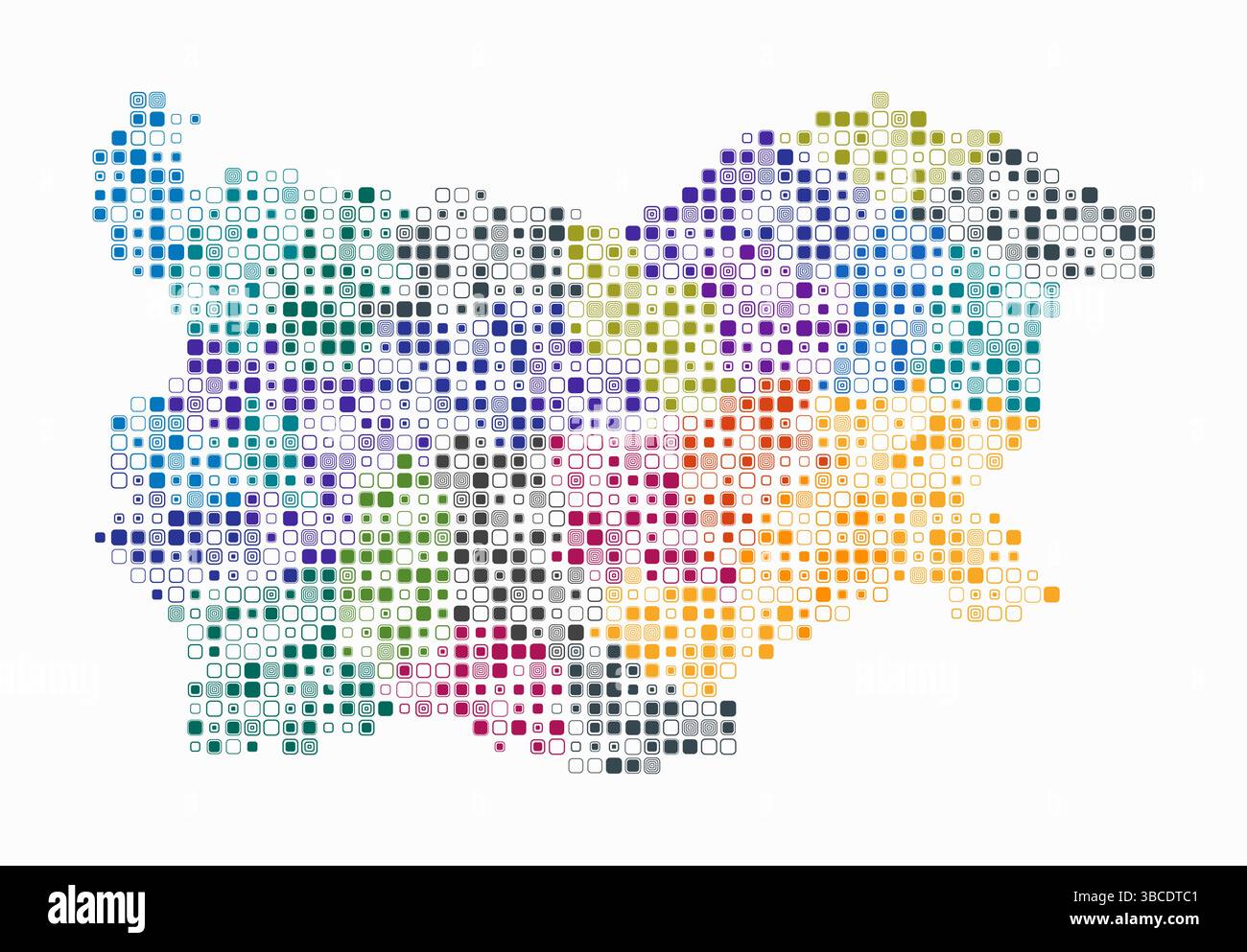 Bulgaria, shape of the country build of colored cells. Digital style ...