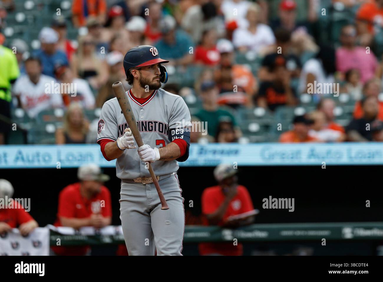 Washington Nationals' Dylan Crews looks on during an at bat during the ...