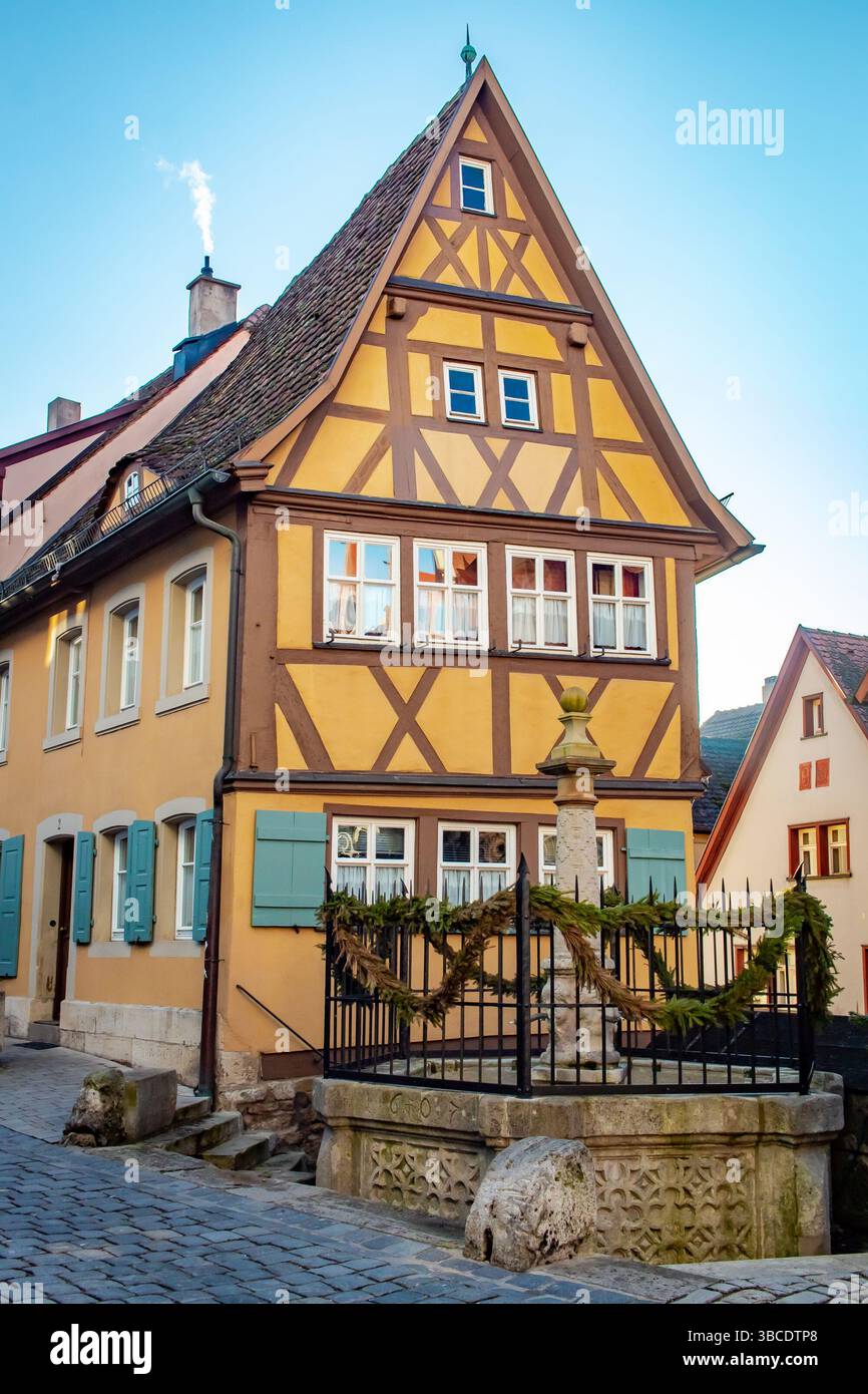 Colorful traditional German architecture buildings at Rothenburg ...