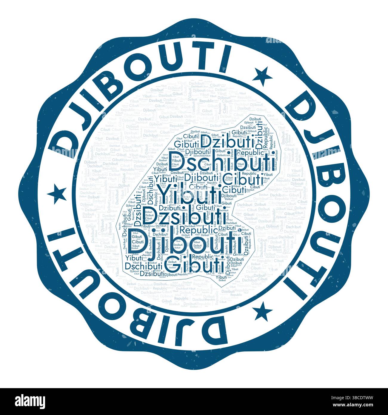 Djibouti logo. Awesome country badge with word cloud in shape of ...