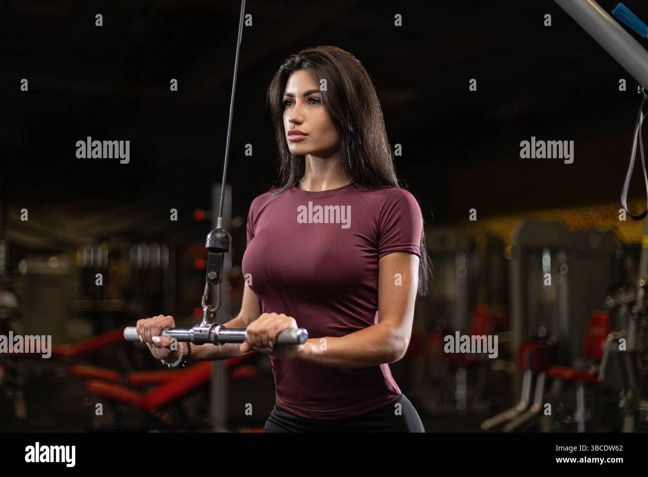 fitness enthusiast engages in strength training at gym in the evening ...