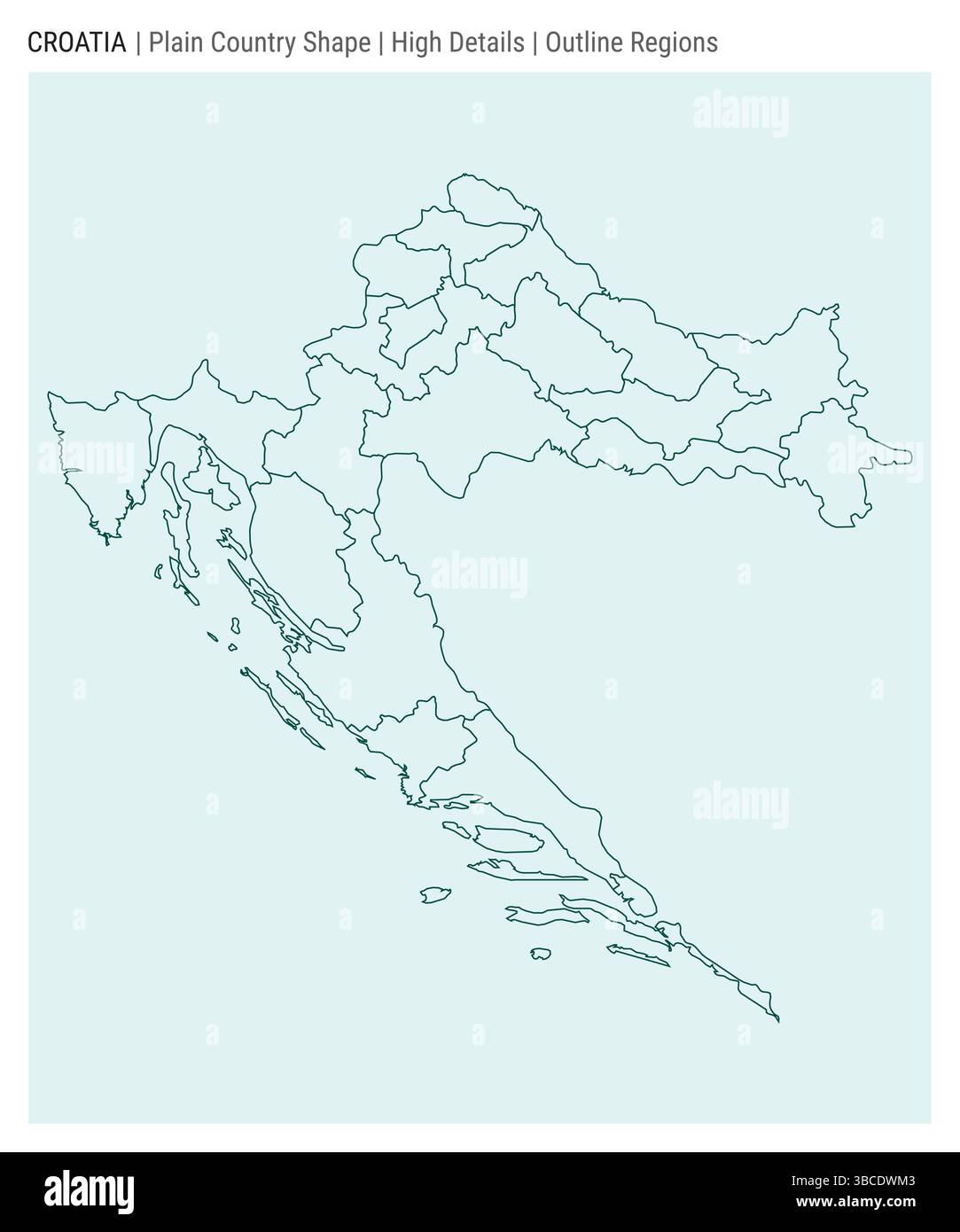 Croatia plain country map. High details. Outline regions style. Shape ...