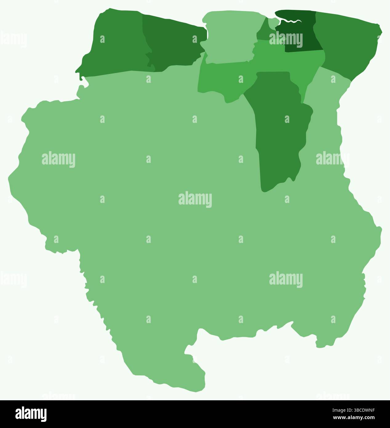 Map of Suriname with regions. Just a simple country border map with ...